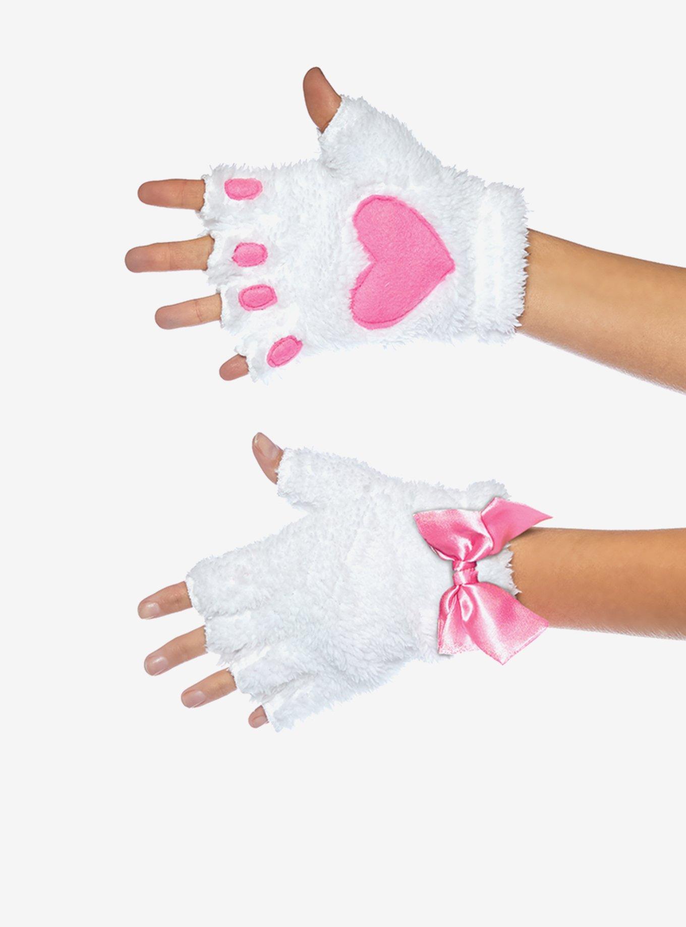 Plush Kitty Paw Fingerless Glove White | Hot Topic