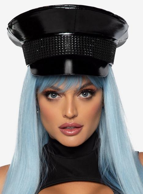 Rhinestone Trimmed Military Hat Black | Hot Topic