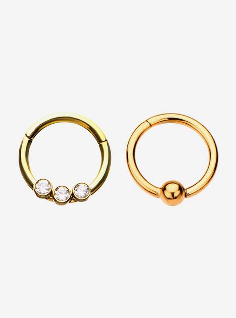 16G 5/16 Inch Gold Hinged Segment Rings With 3 Clear Gem And Plain ...