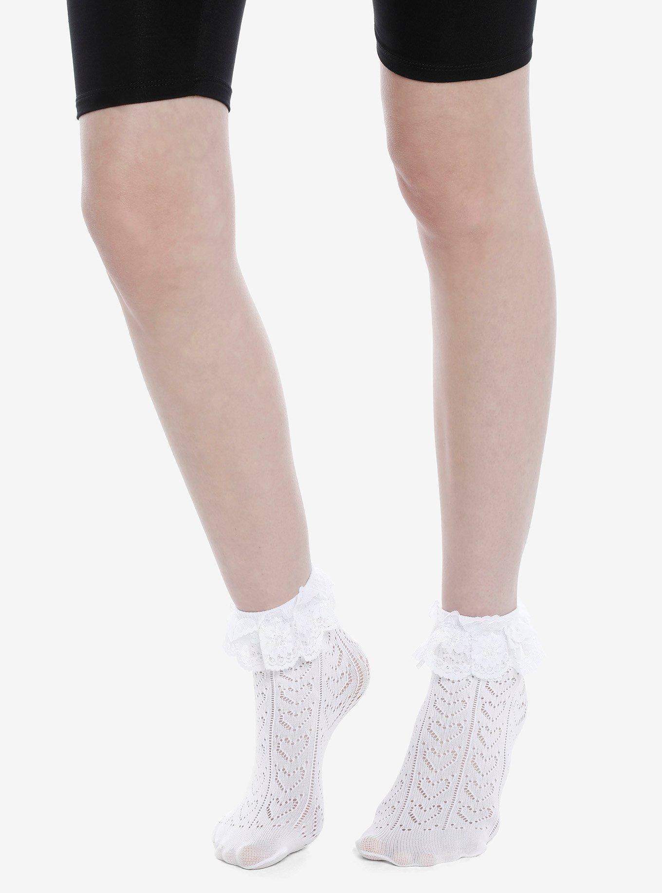 White Crochet Heart & Ruffle Ankle Socks | Hot Topic