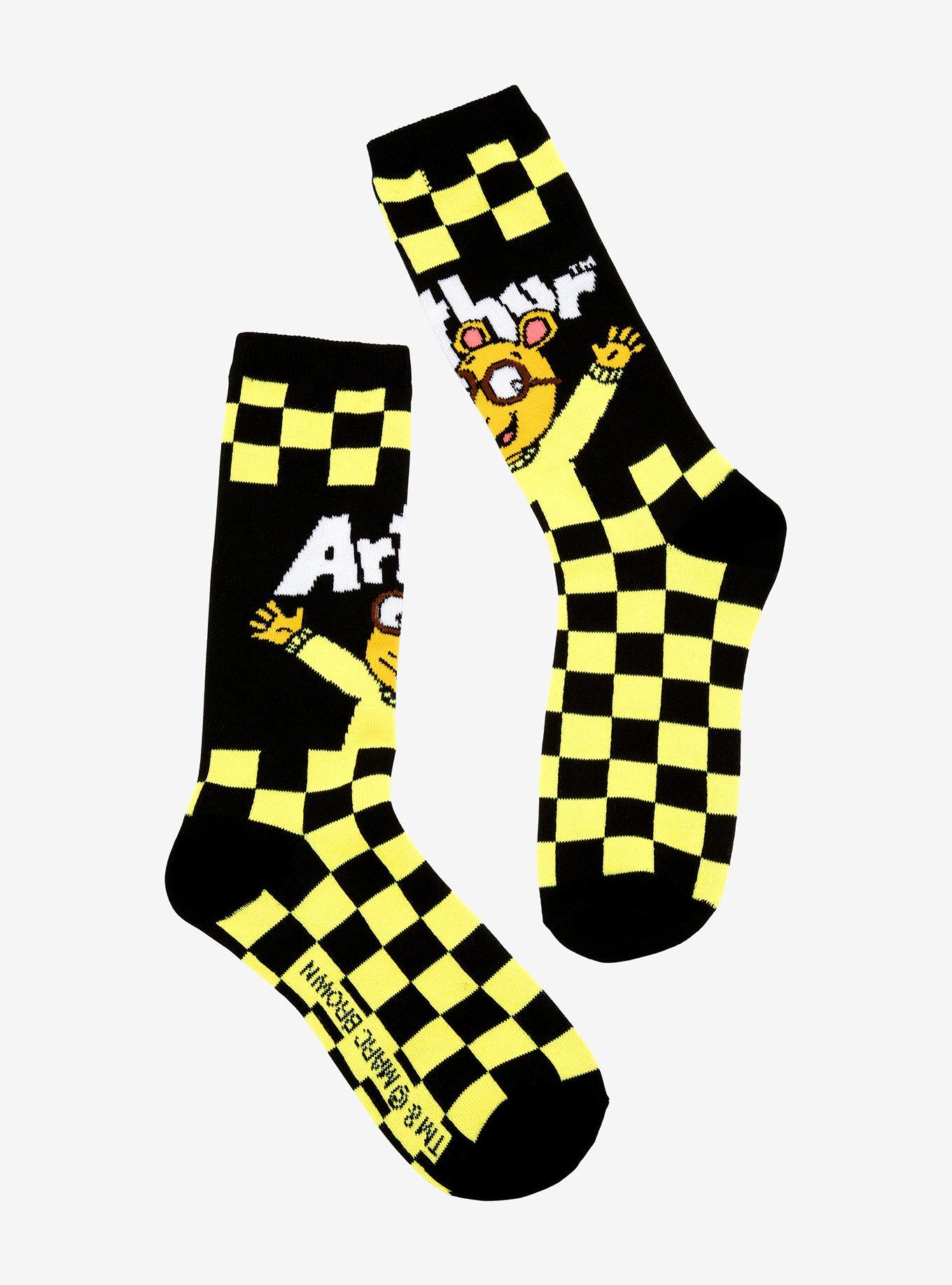 Arthur Yellow & Black Checkered Crew Socks | Hot Topic