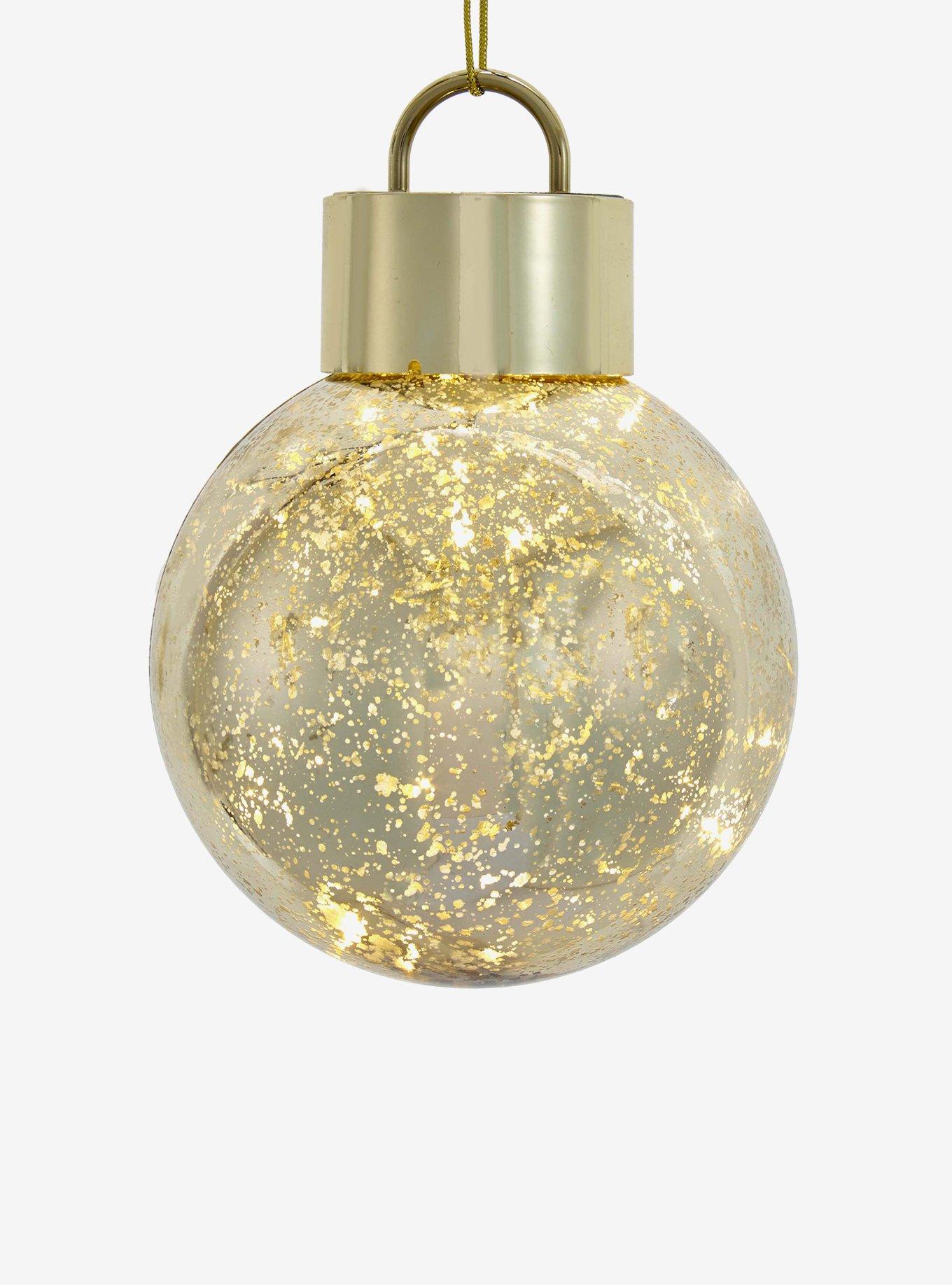 Battery-Operated Plastic Led Golden Ball Ornament | Hot Topic