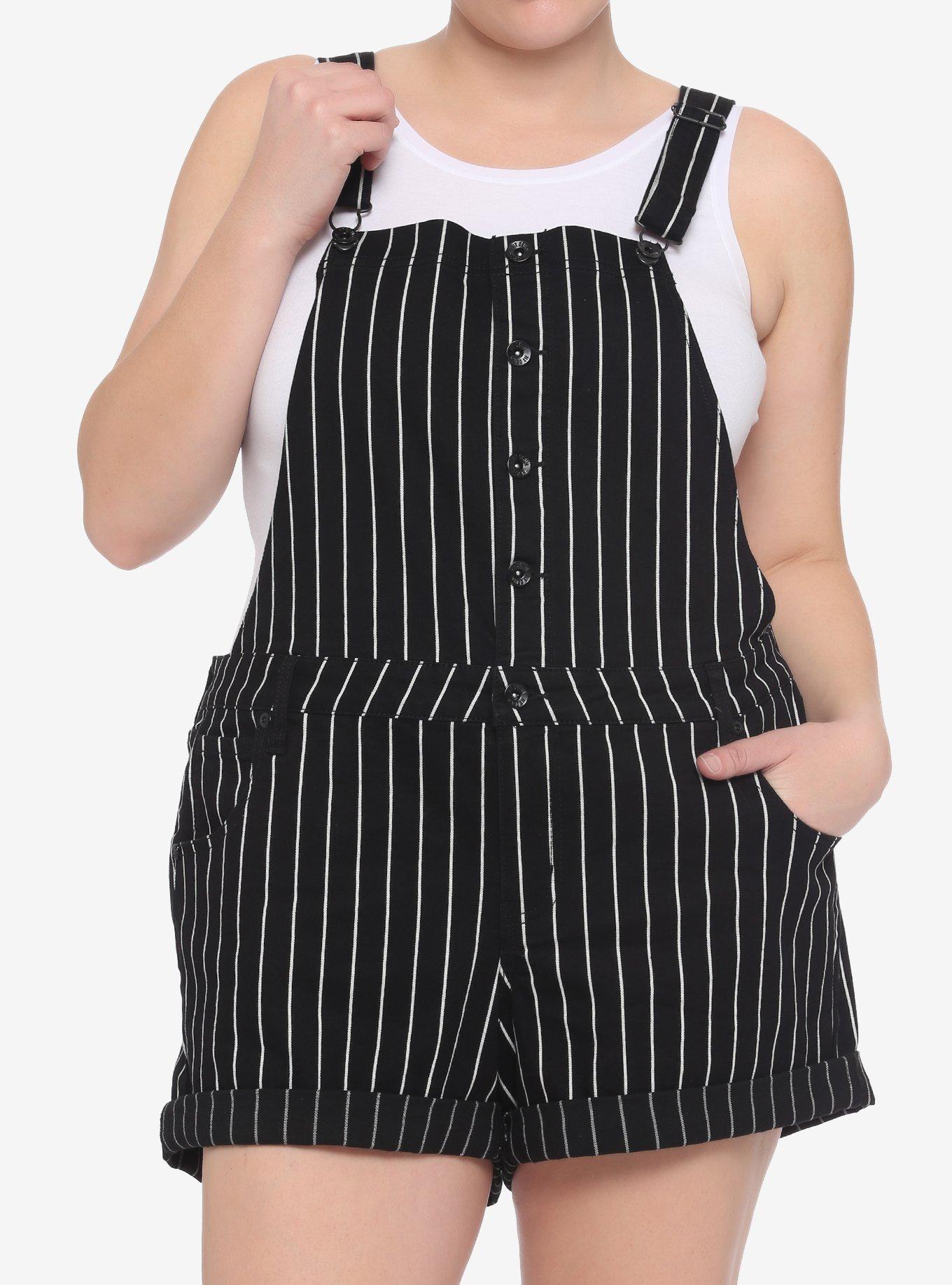 Black & White Pinstripe Denim Shortalls Plus Size | Hot Topic