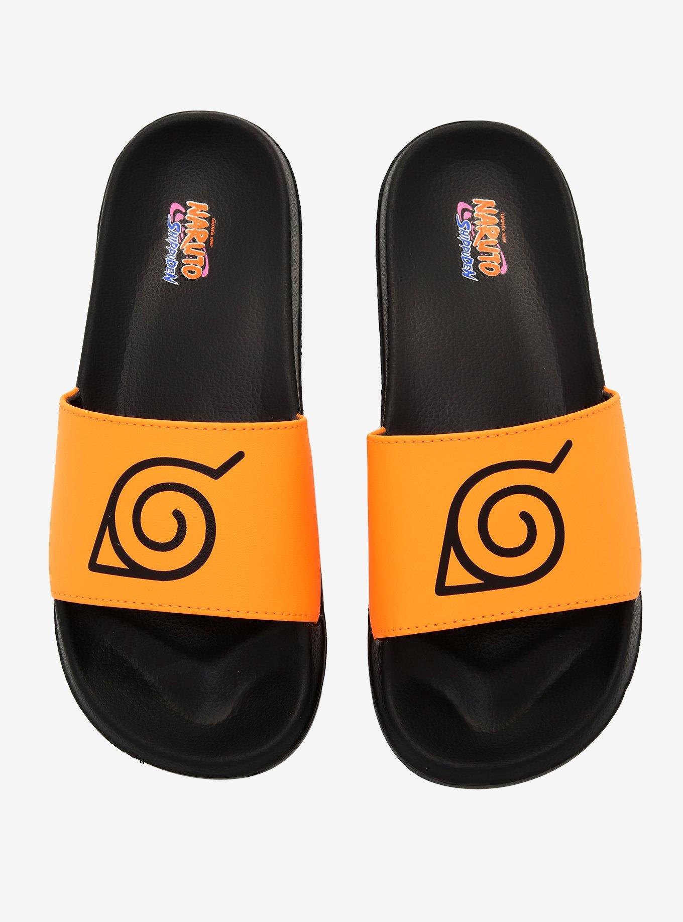 Naruto Shippuden Hidden Leaf Orange & Black Slide Sandals | Hot Topic