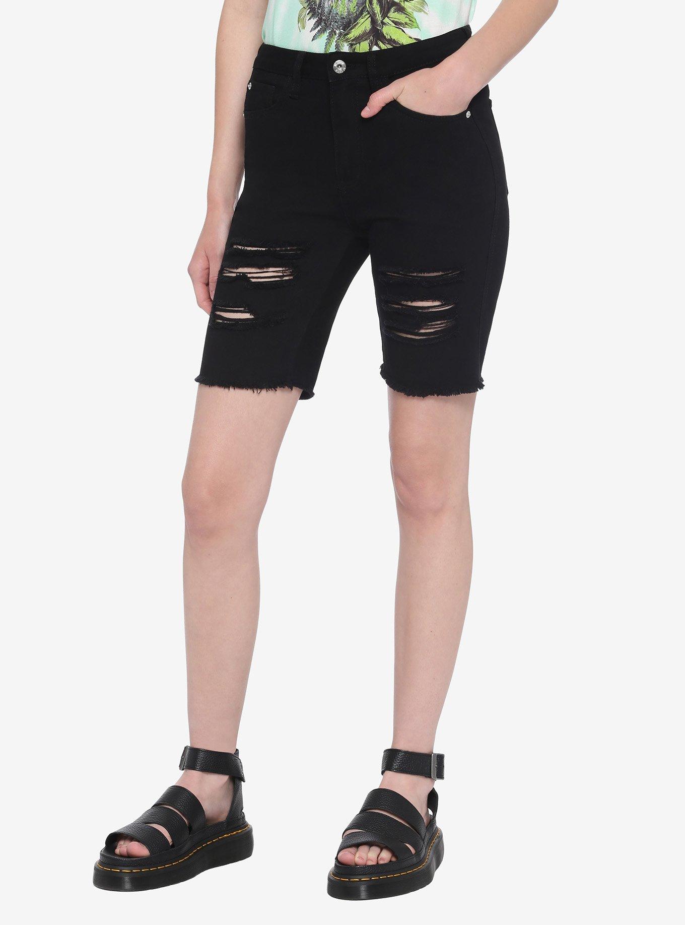Pistol Black Denim Destructed Shorts | Hot Topic