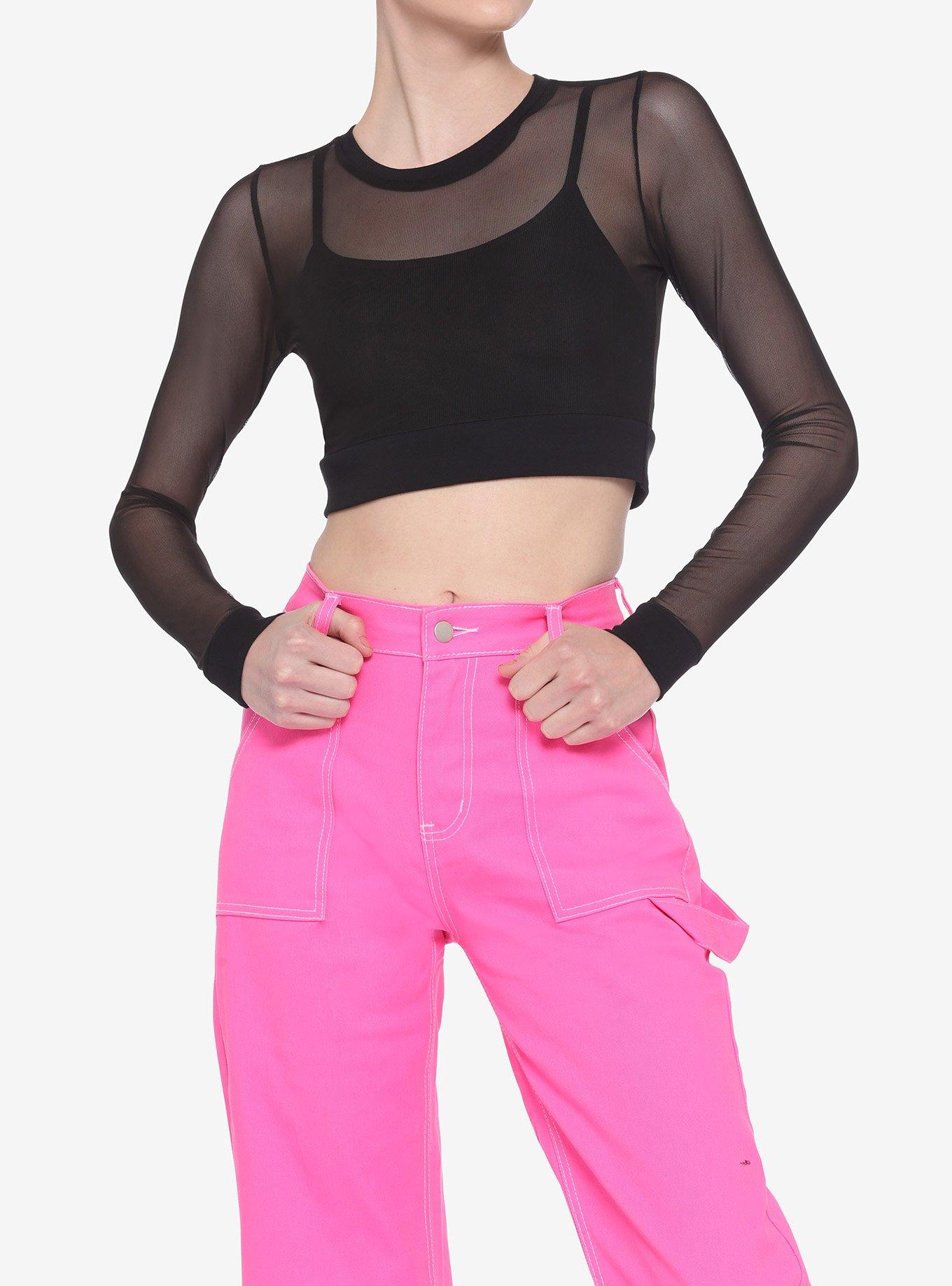 Black Mesh Layered Girls Crop Long-Sleeve Top | Hot Topic