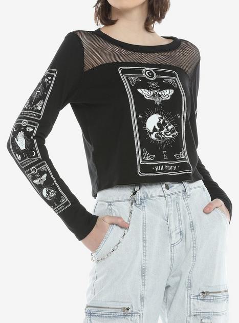 Tarot Card Mesh Girls Crop Long-Sleeve Top | Hot Topic