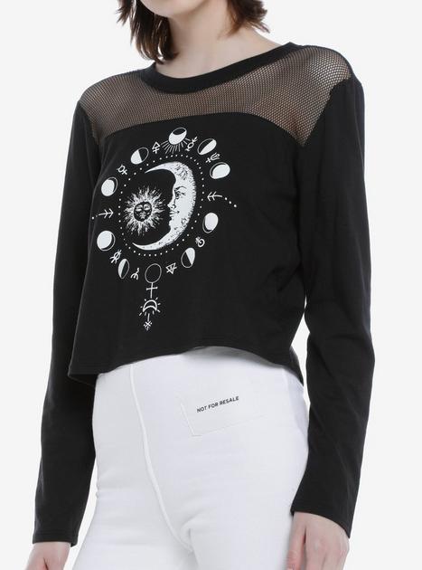 Moon Symbols Girls Long-Sleeve Mesh Top | Hot Topic