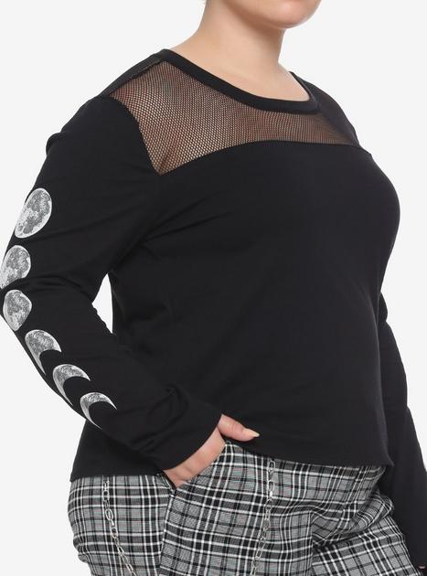Moon Phases & Mesh Girls Long-Sleeve Top Plus Size | Hot Topic