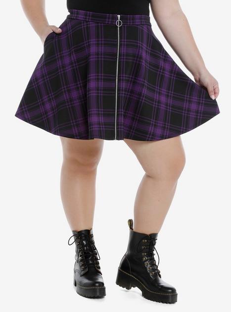 Black And Purple Plaid O Ring Skater Skirt Plus Size Hot Topic