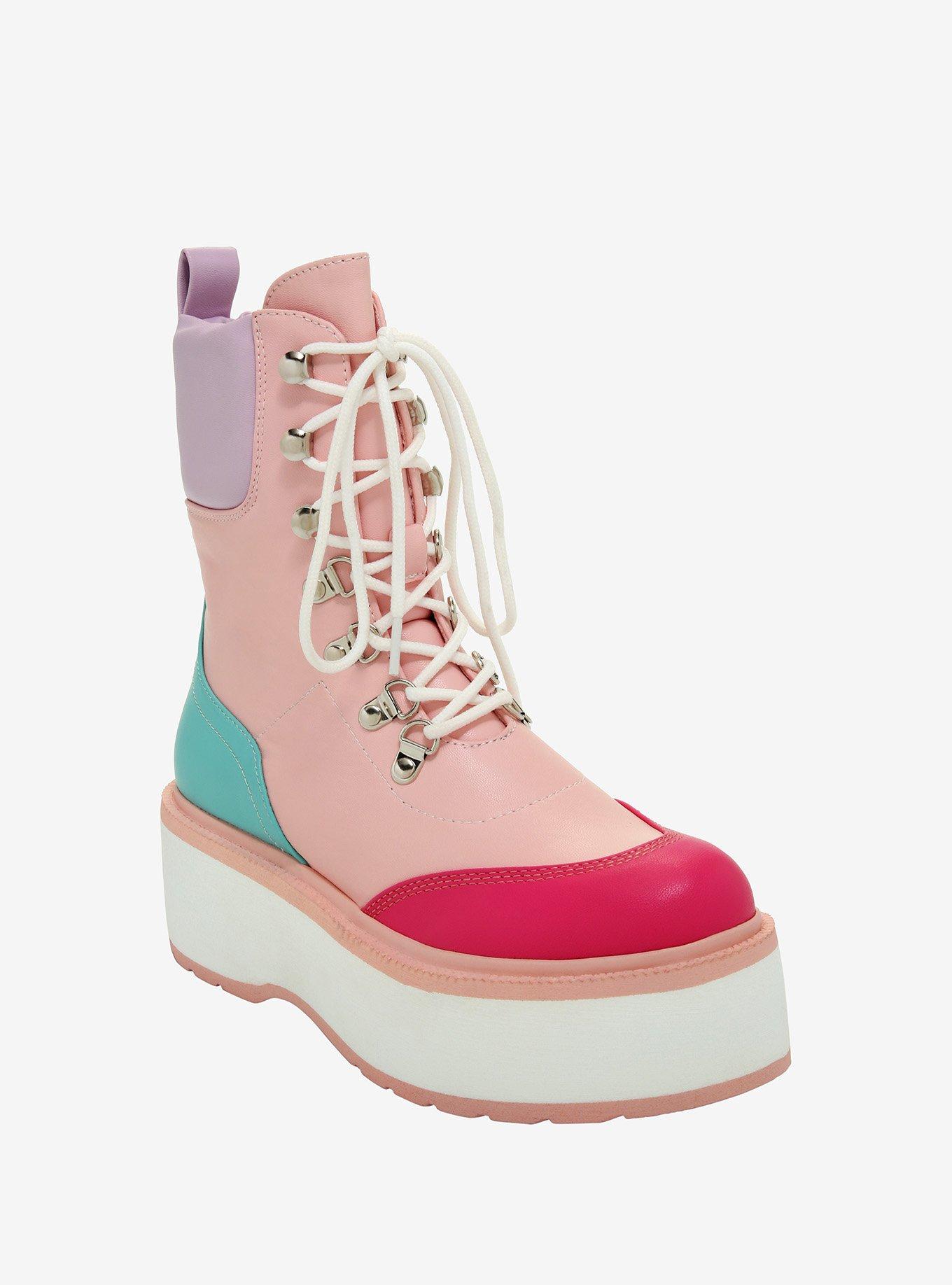 Pastel Color-Block Platform Combat Boots