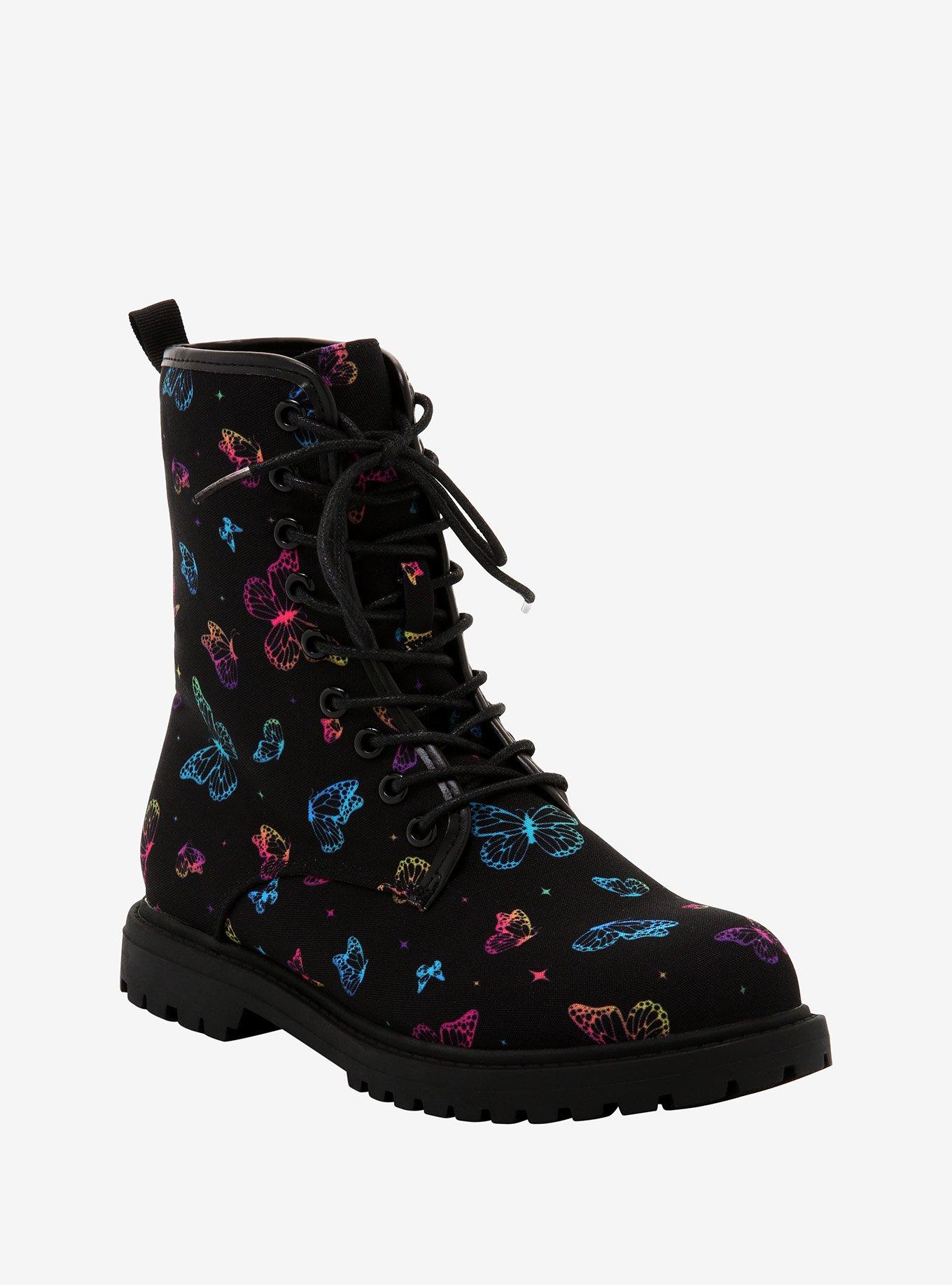 Multicolor Butterfly Combat Boots | Hot Topic