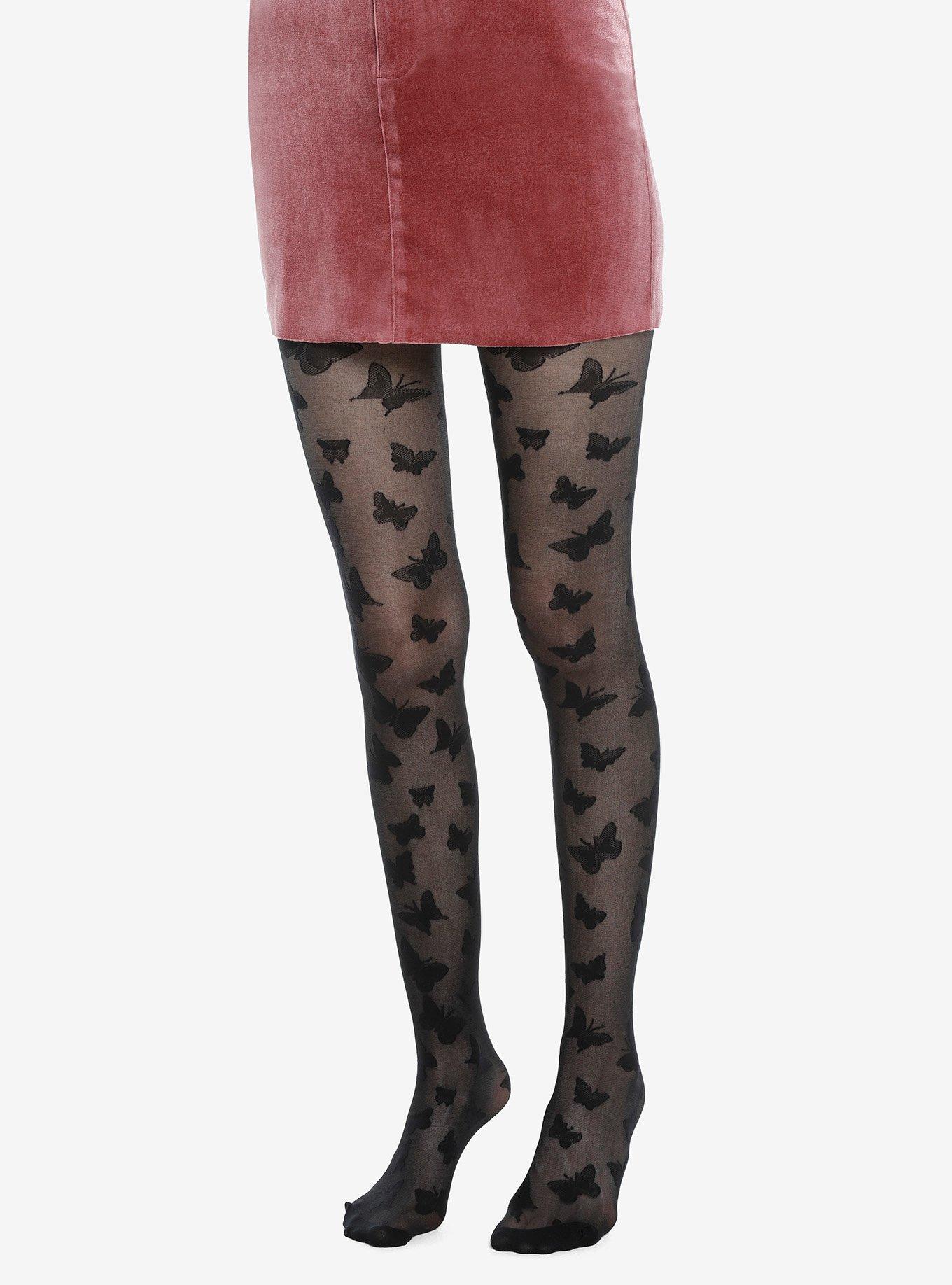 Black Flocked Butterfly Tights | Hot Topic