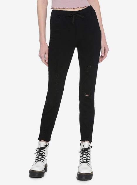 Black Destructed Jogger Pants Hot Topic
