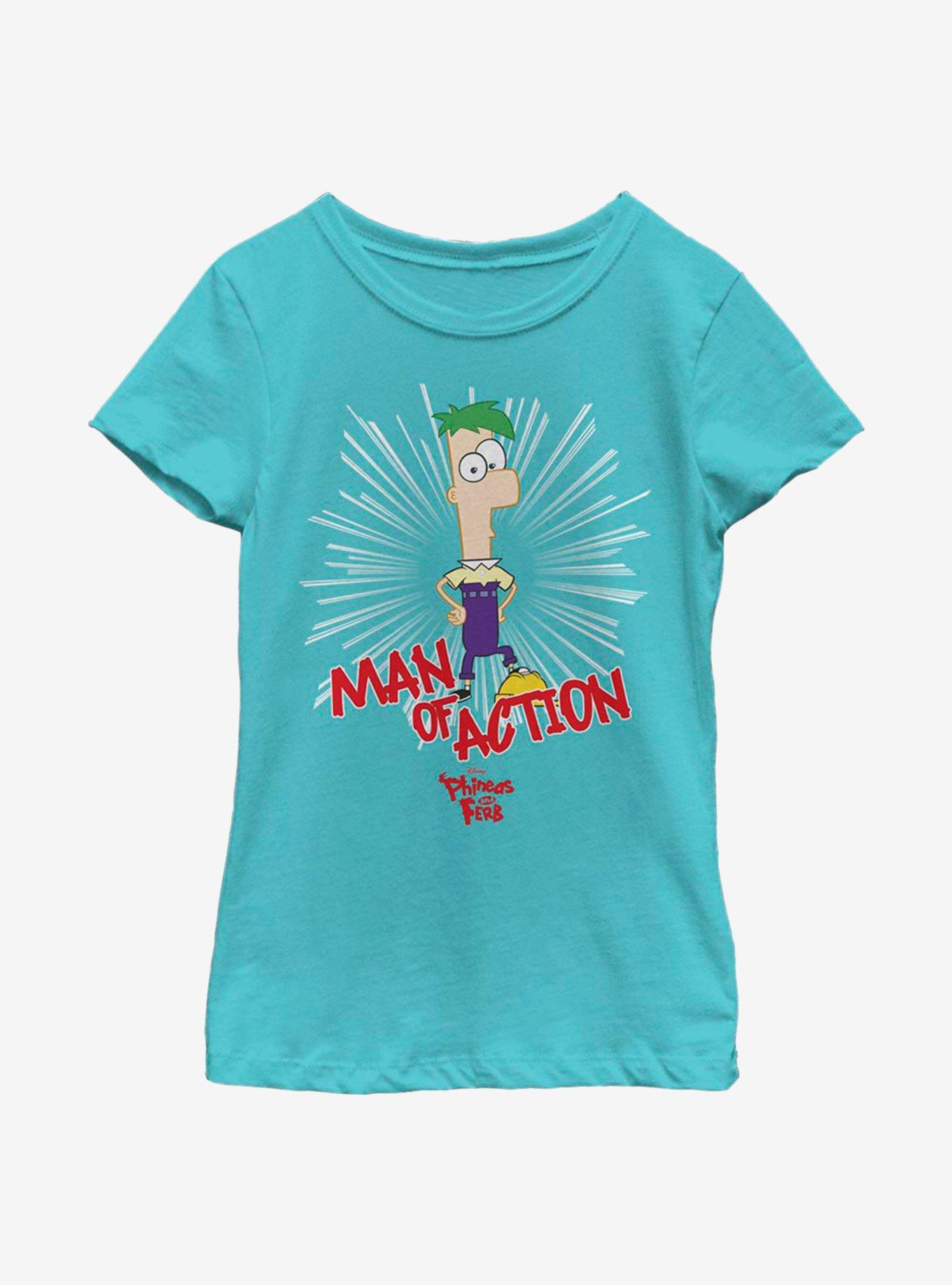 Disney Phineas And Ferb Man Of Action Youth Girls T-Shirt - BLUE | BoxLunch