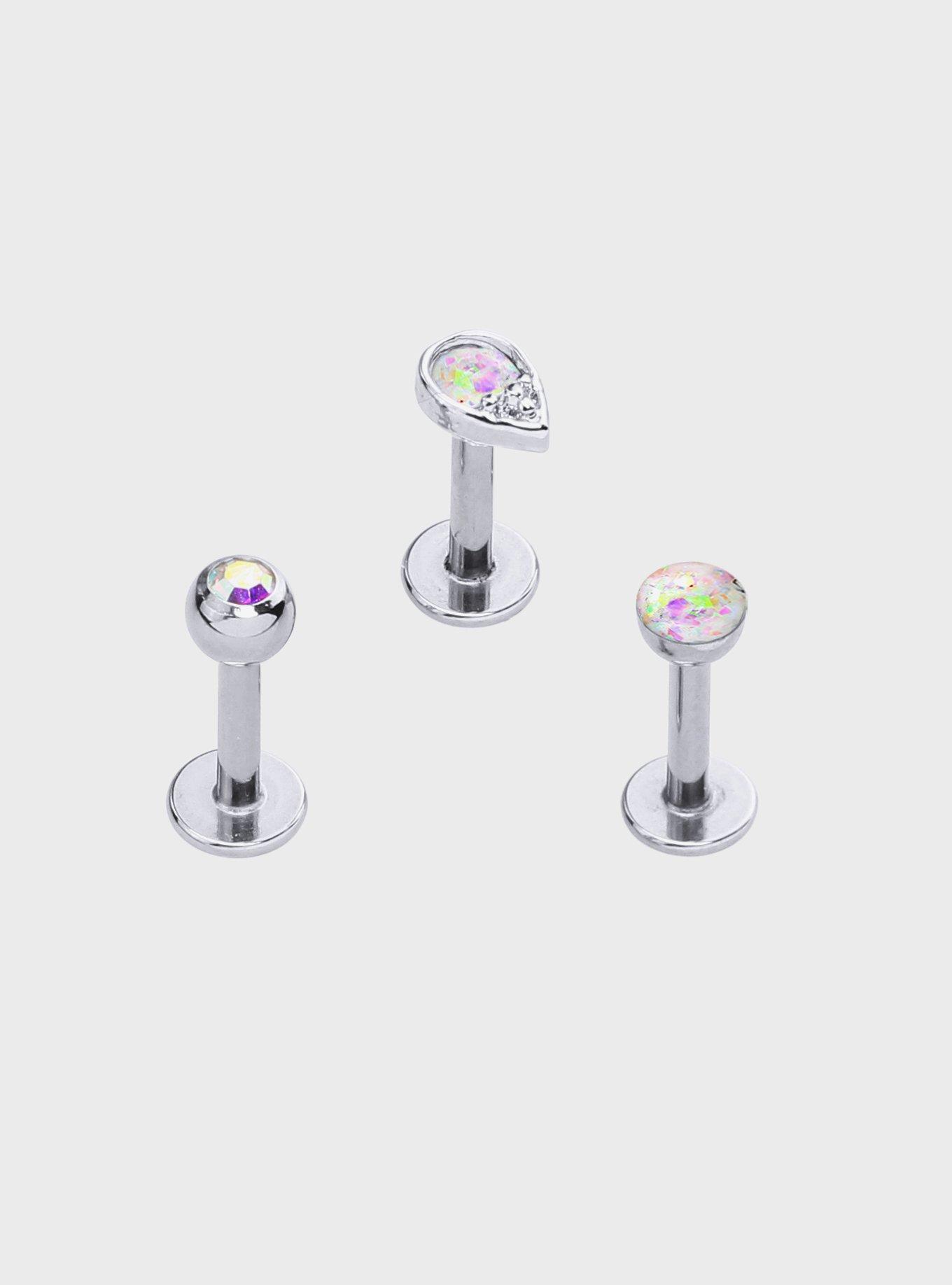 Steel Opal Teardrop Labret 3 Pack | Hot Topic