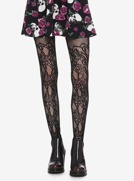 Black Floral Lace Fishnet Tights | Hot Topic