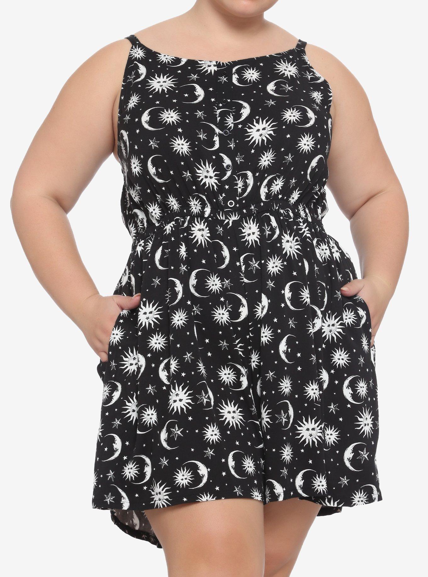 Black & White Celestial Romper Plus Size | Hot Topic