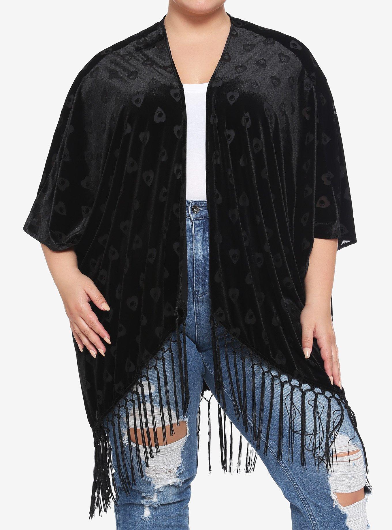 Planchette Velvet Burnout Fringe Short Duster Plus Size | Hot Topic