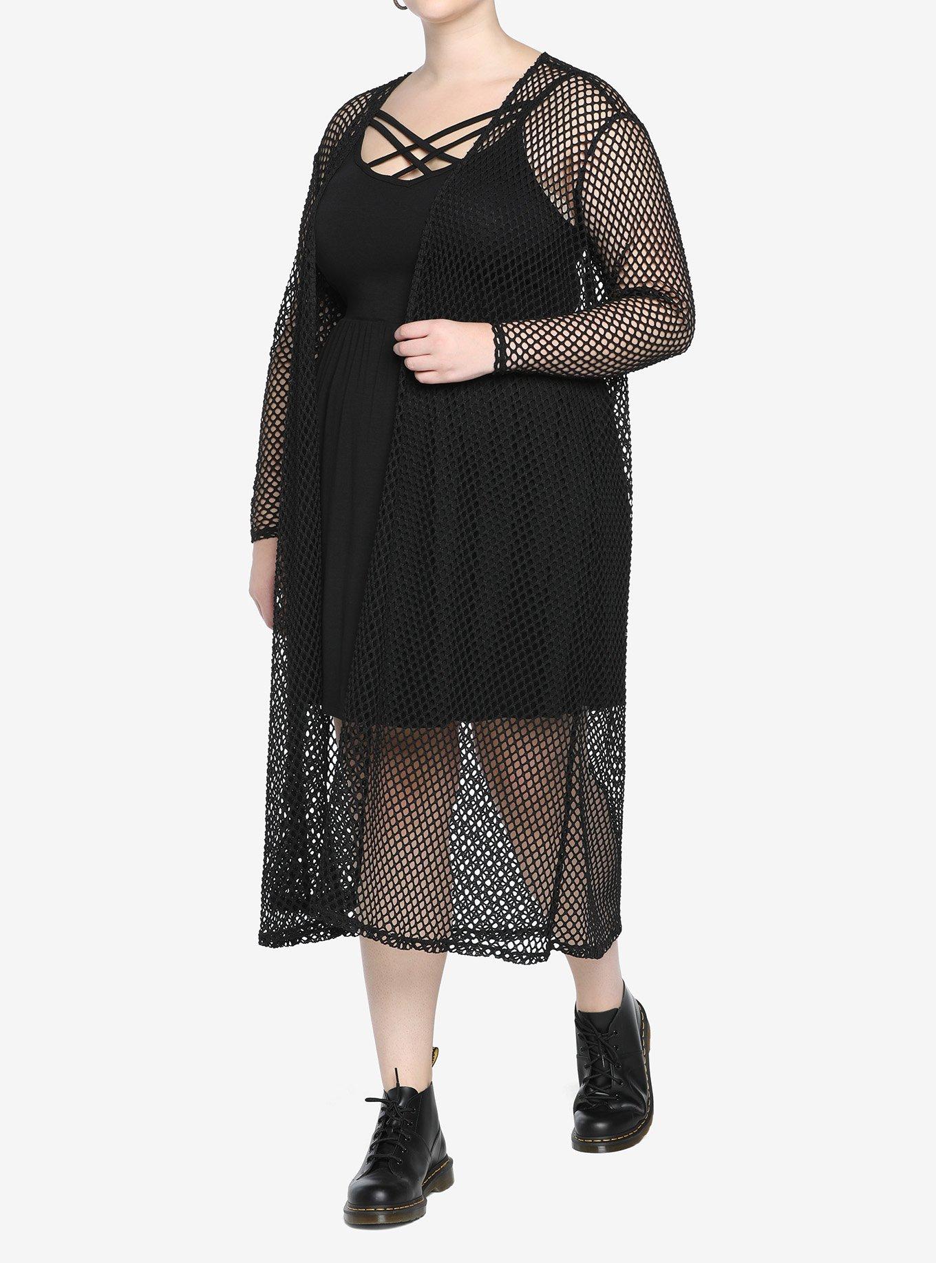 Black Fishnet Long Duster Plus Size | Hot Topic