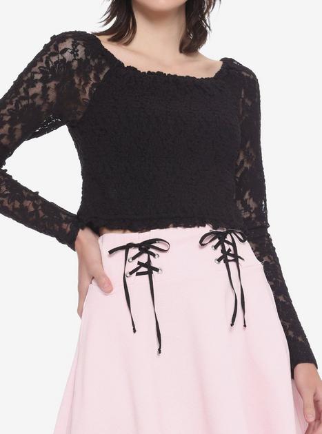 Black Lace Smocked Girls Crop Top | Hot Topic