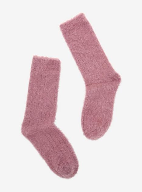 Purple Fuzzy Crew Socks | Hot Topic