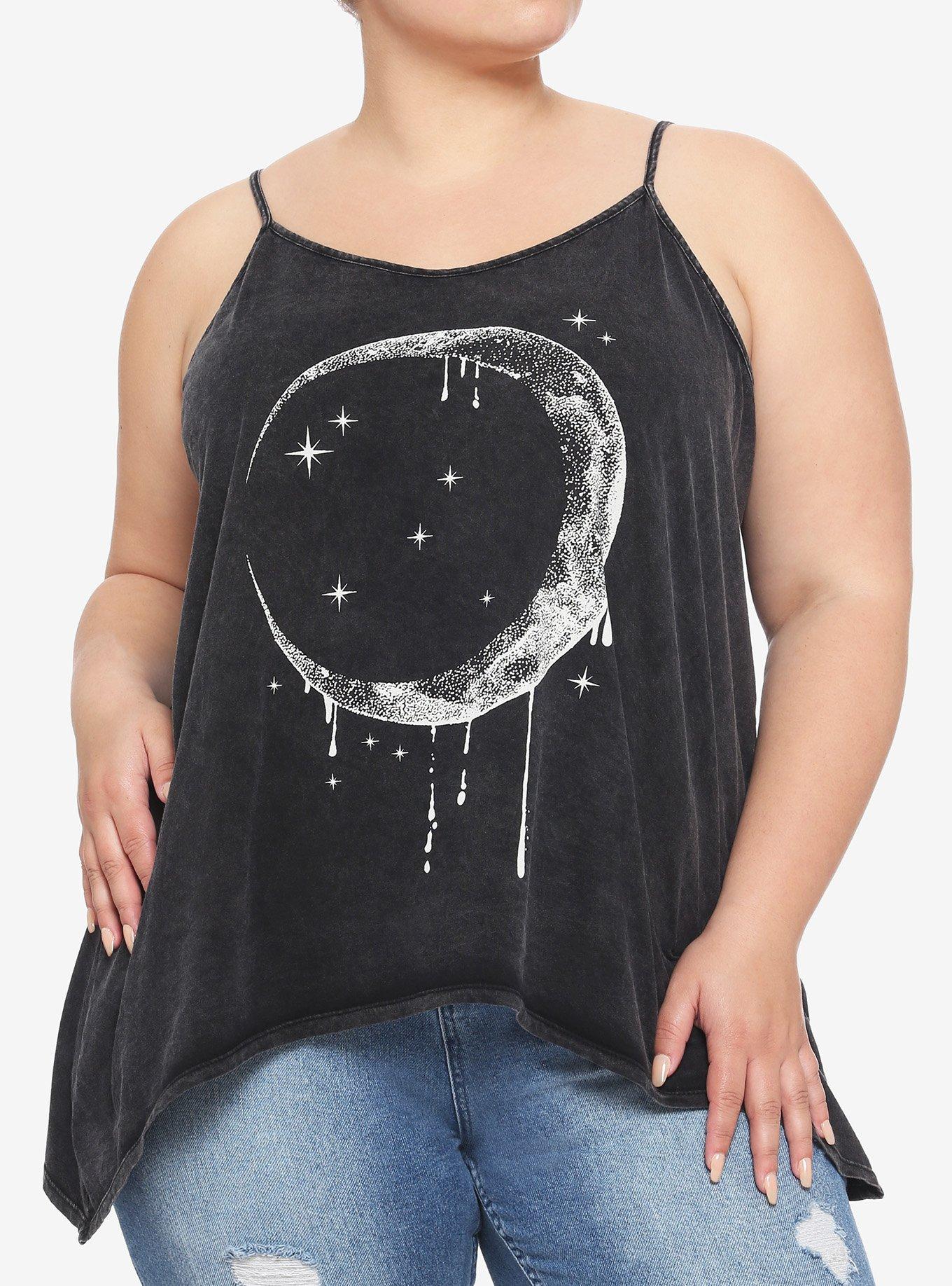 Drip Moon Washed Shark Bite Girls Strappy Tank Top Plus Size