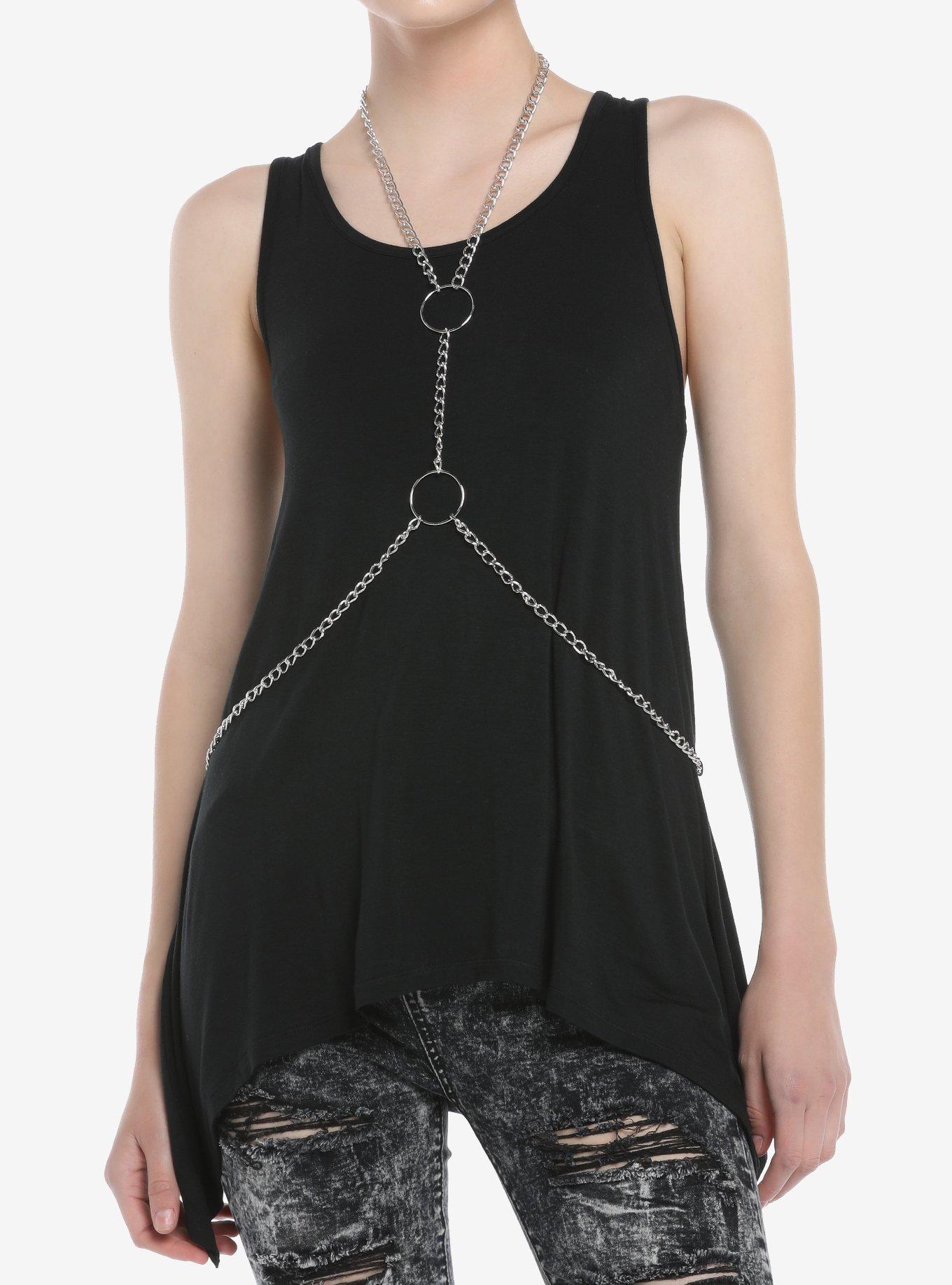 Black Shark Bite Girls Tank Top With Body Chain | Hot Topic