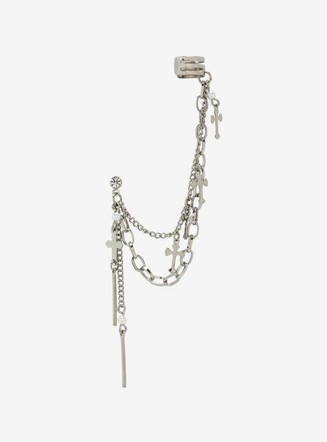 Silver Cross Chain Ear Cuff | Hot Topic