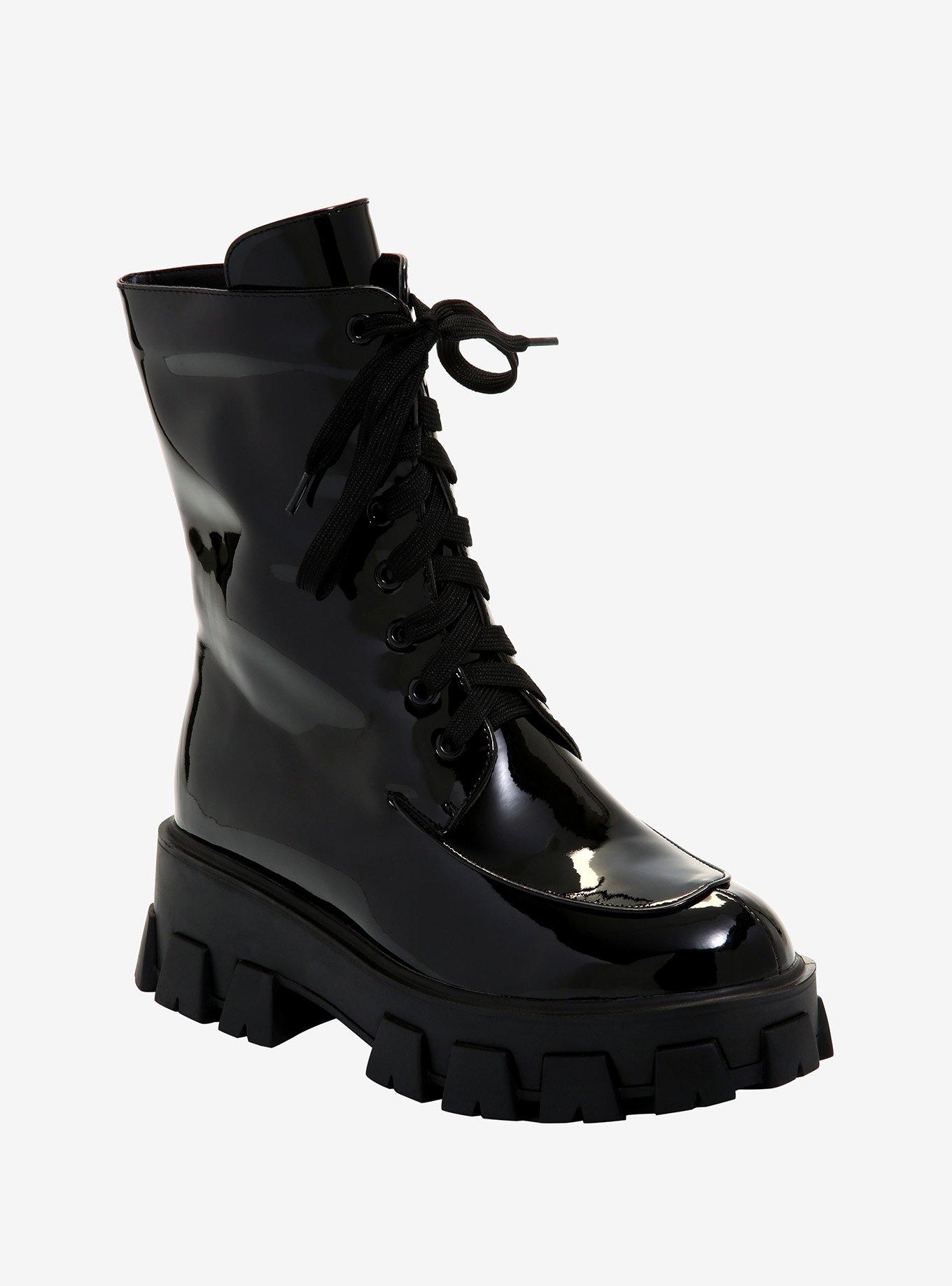 Black Patent Platform Combat Boots | Hot Topic