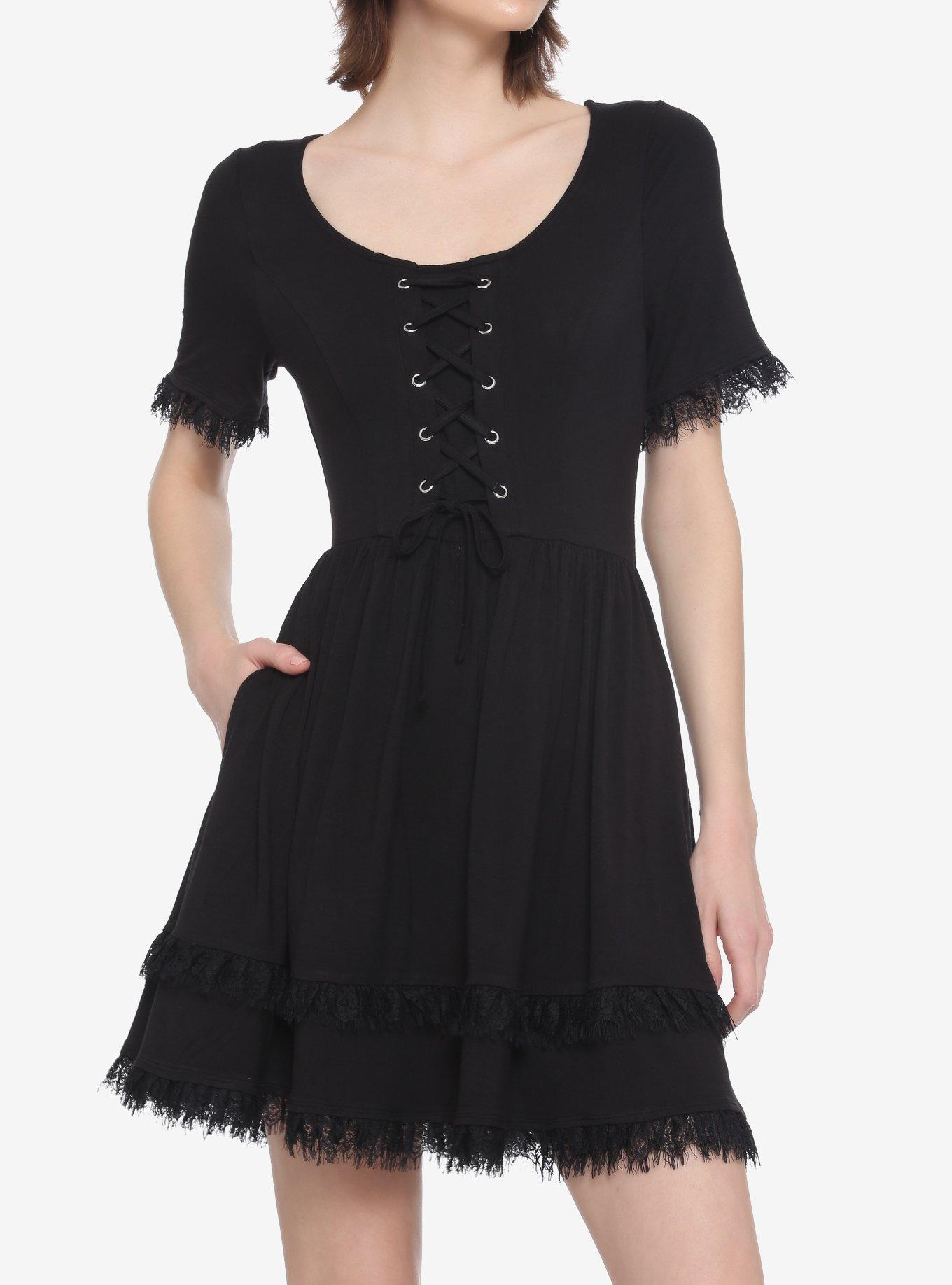 Black Skull Back Ruffles & Lace Dress | Hot Topic