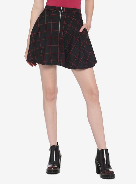 Black And Red Grid O Ring Skater Skirt Hot Topic
