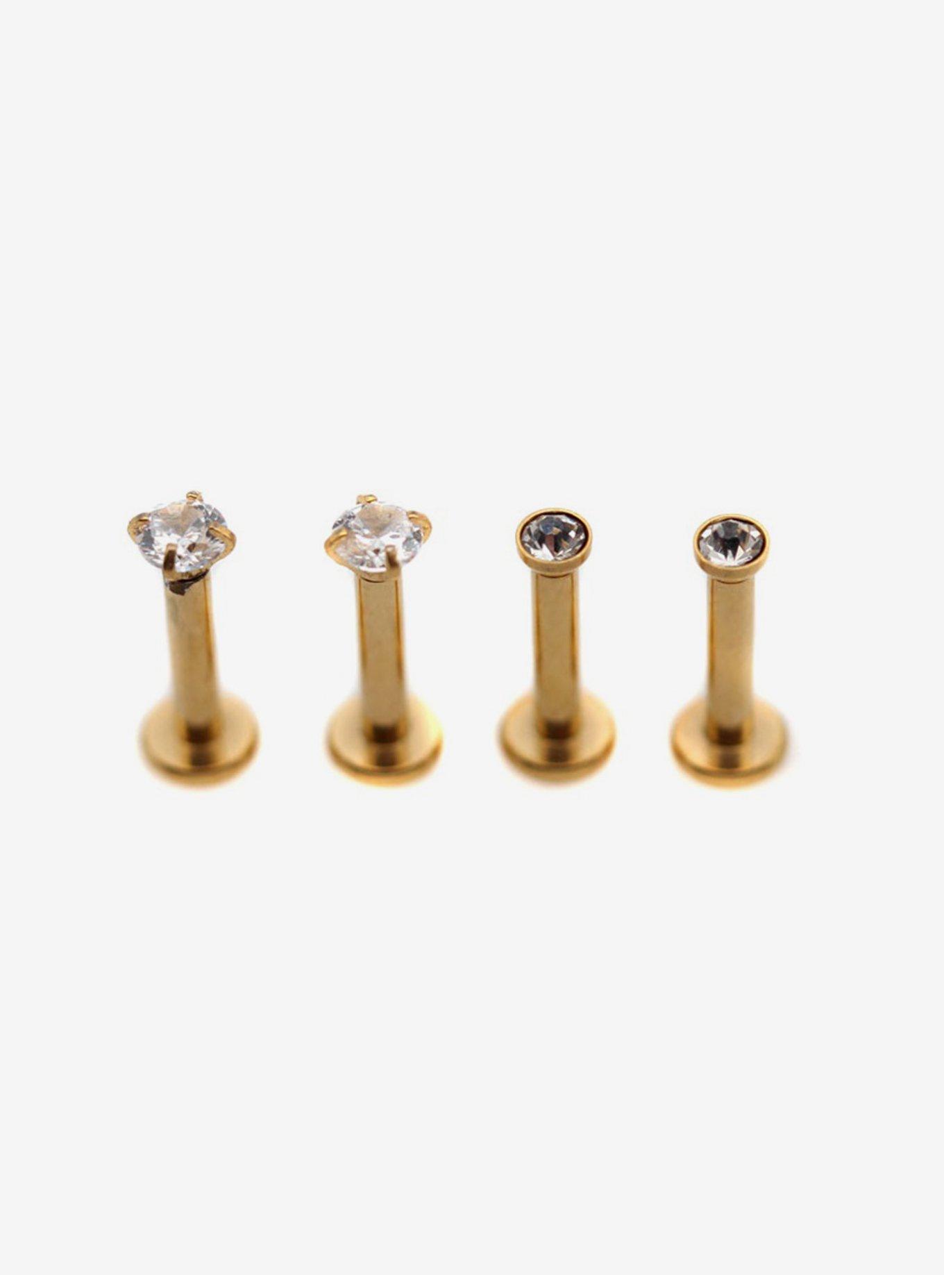 Steel Gold & Clear CZ Labret Stud 4 Pack | Hot Topic