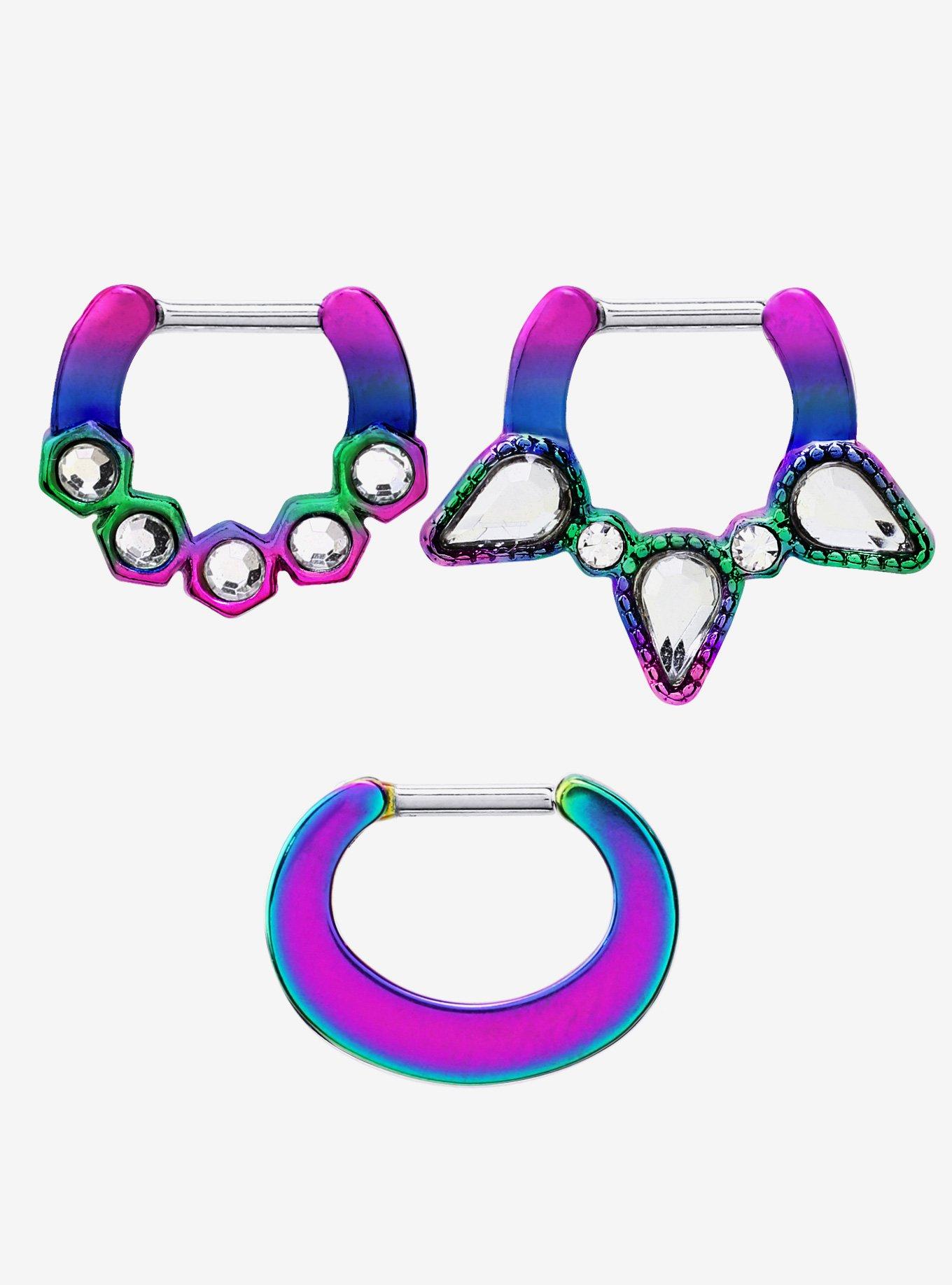 Rainbow Clear Gem Septum 3 Pack | Hot Topic