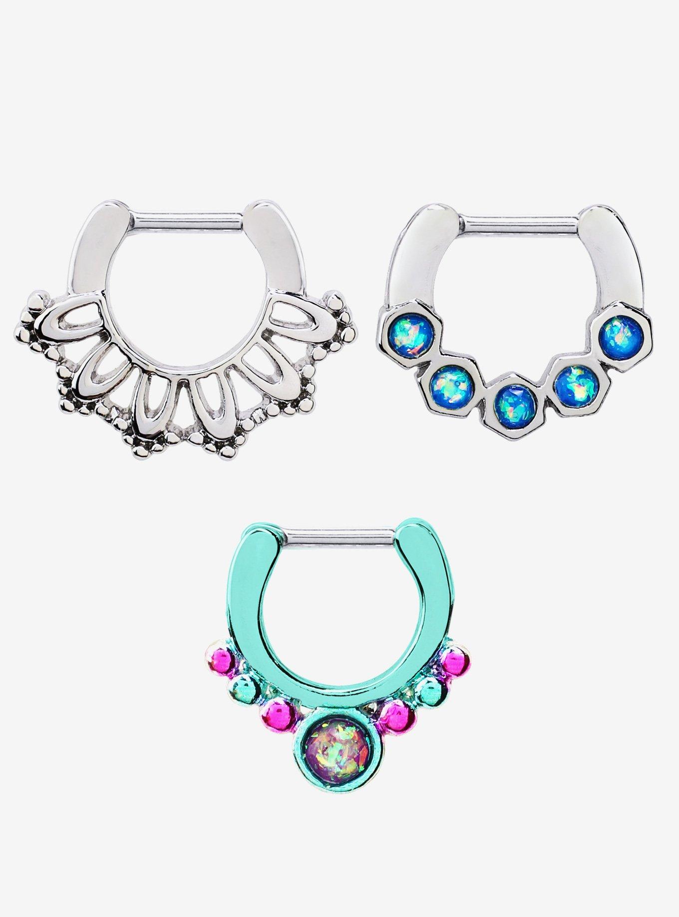 Teal Glitter Opal Septum 3 Pack | Hot Topic