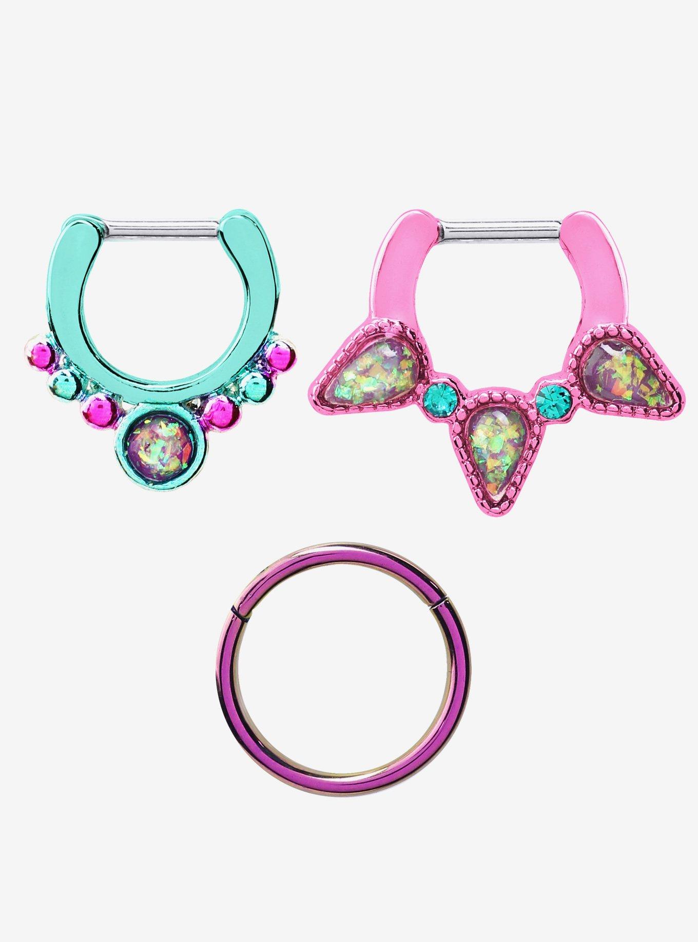 Teal Purple Opal Septum 3 Pack | Hot Topic