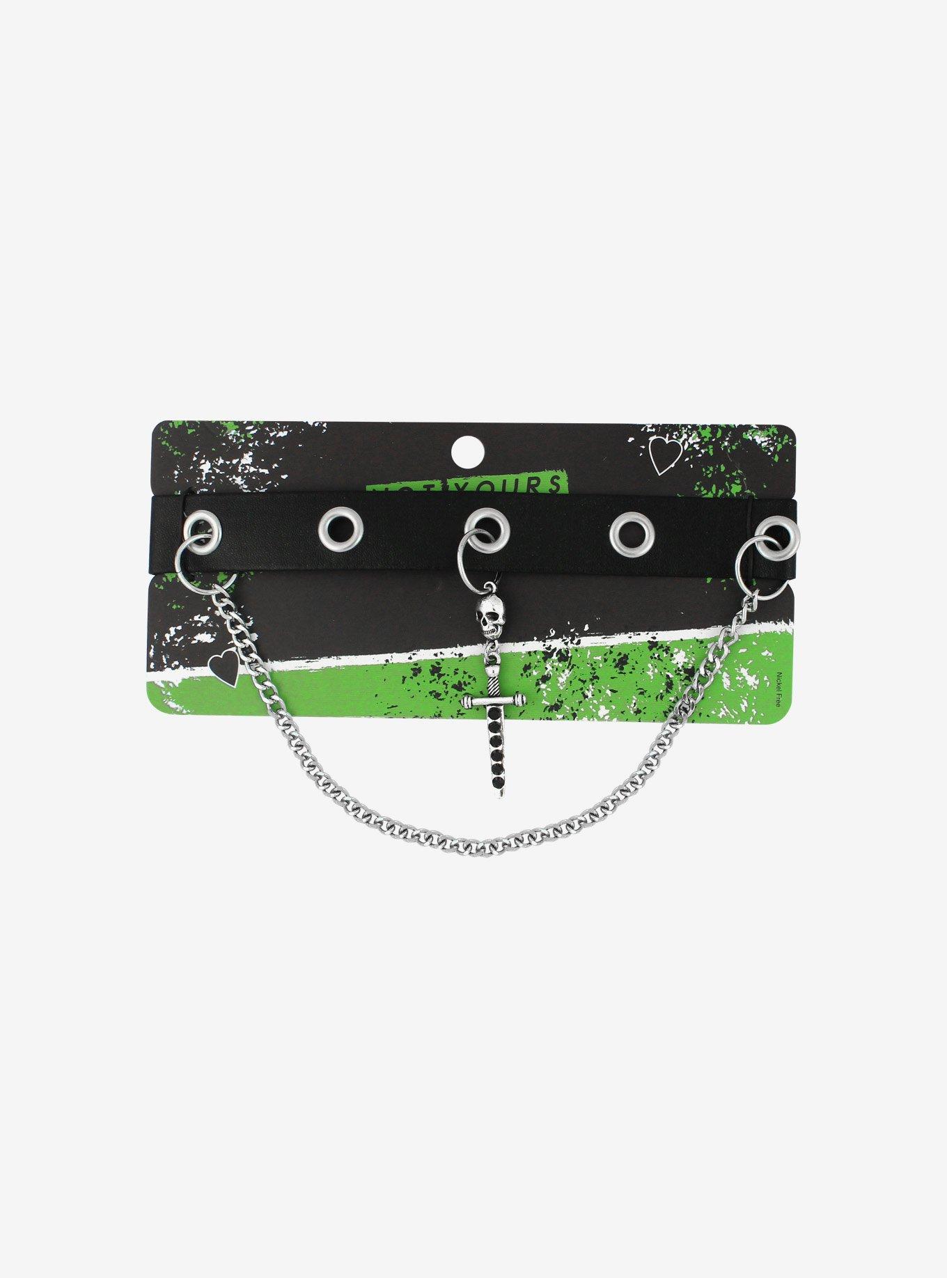 Skull Dagger Chain Grommet Faux Leather Choker | Hot Topic