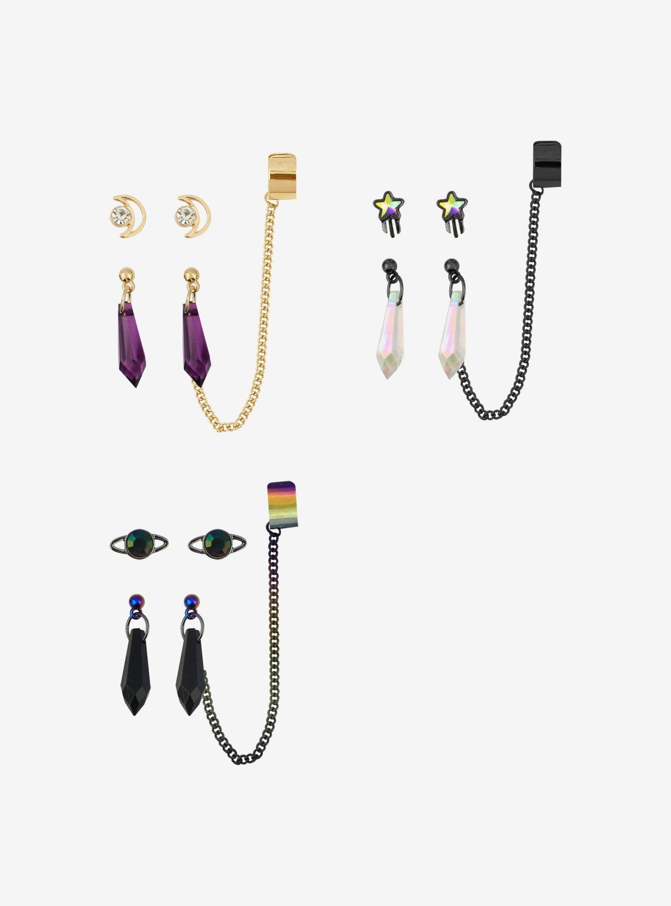 Moon Planet Star Crystal Cuff Earring Set | Hot Topic