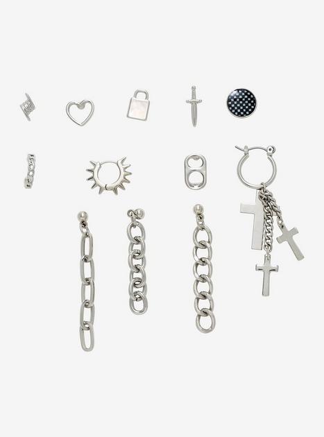 Chain Cross Dagger Mismatch Earring Set | Hot Topic