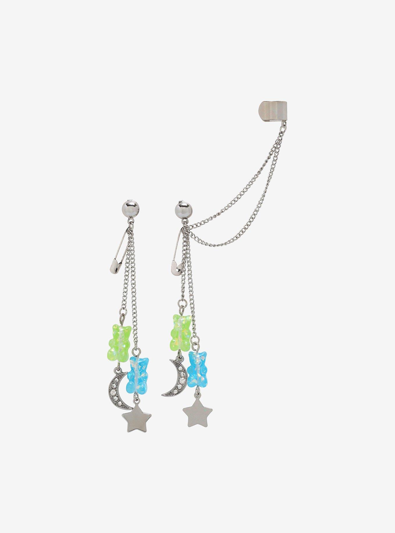 Green & Blue Candy Bear Cuff Earring Set | Hot Topic