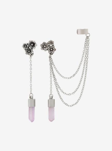 Daisy Purple Crystal Cuff Earring Set | Hot Topic