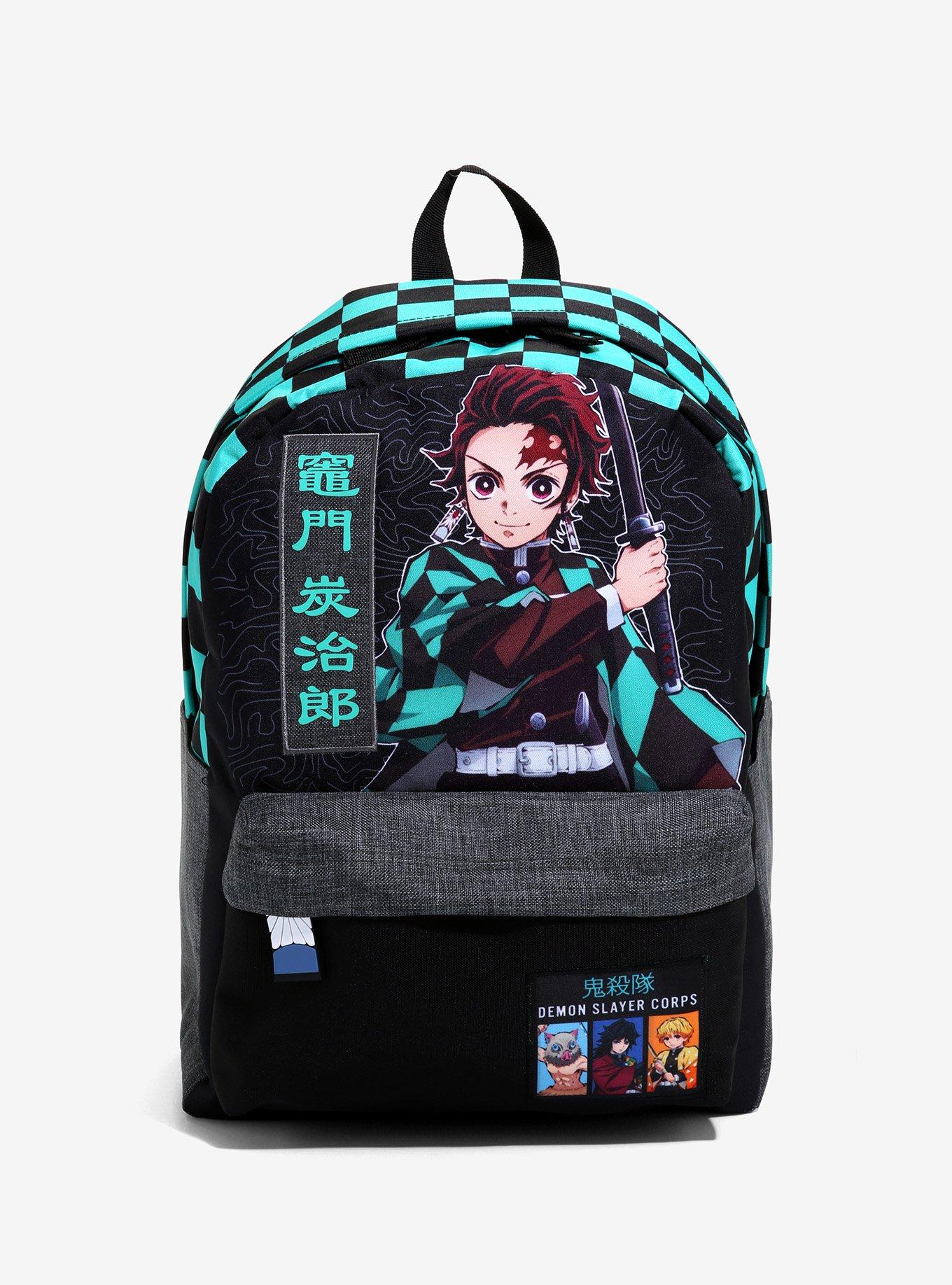 Demon Slayer: Kimetsu No Yaiba Tanjiro Kamado Teal Checkered Backpack ...