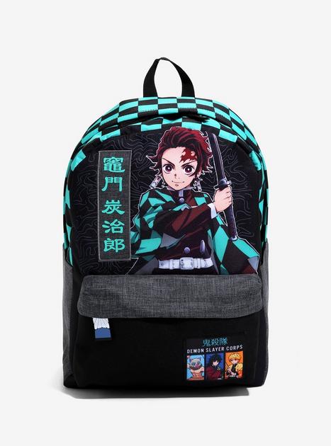 Demon Slayer: Kimetsu No Yaiba Tanjiro Kamado Teal Checkered Backpack ...