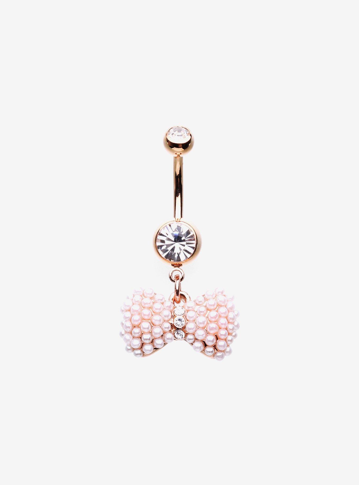 14G Rose Gold Pearl Bow Navel Barbell | Hot Topic