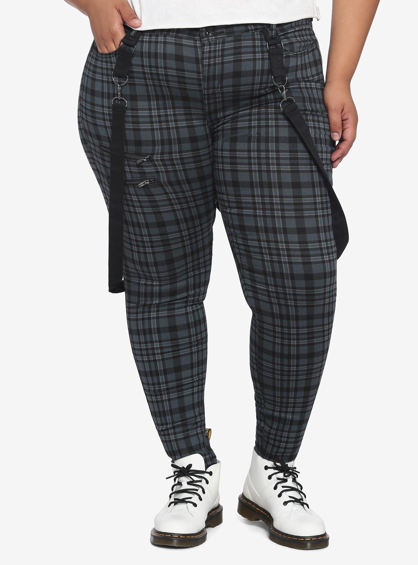 HT Denim Grey Plaid Suspender Hi-Rise Super Skinny Jeans Plus Size ...