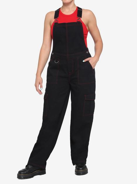 Black & Red Stitch Carpenter Overalls | Hot Topic