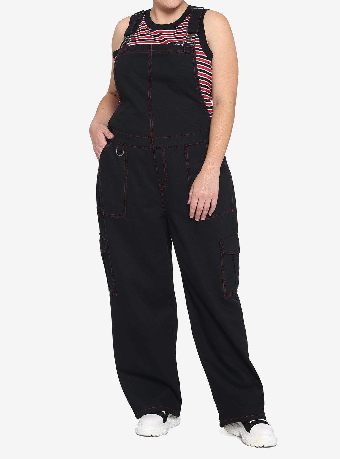 Black & Red Stitch Carpenter Overalls Plus Size | Hot Topic
