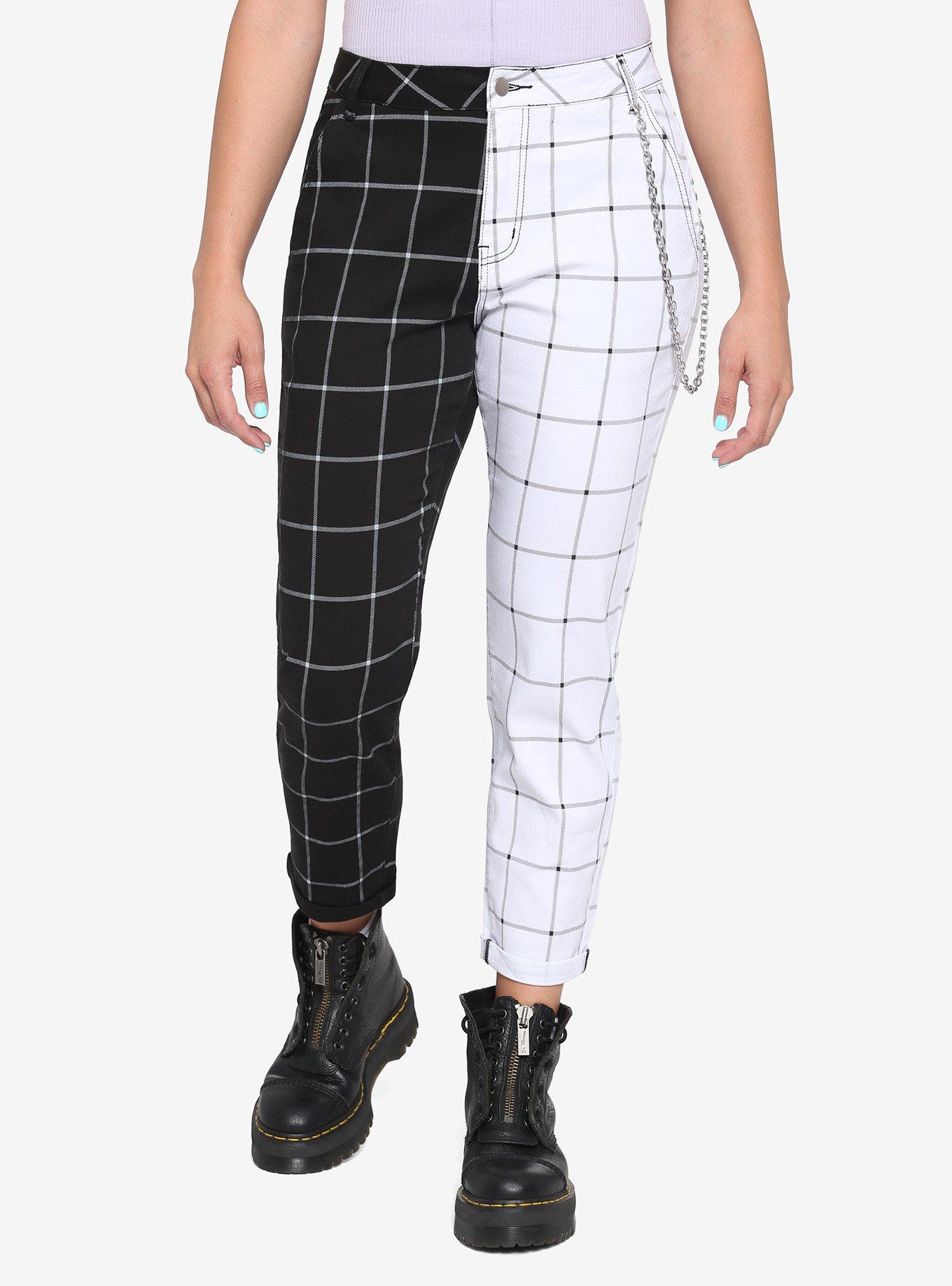 HT Denim Black & White Plaid Split Pants With Detachable Chain | Hot Topic