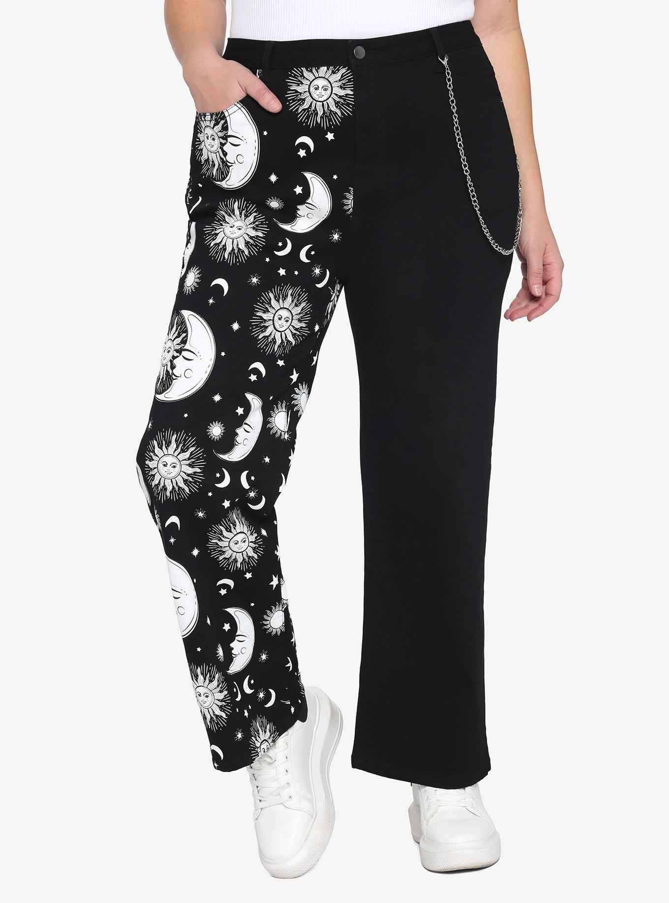 Black Celestial Split Leg Straight Leg Jeans With Chain Plus Size | Hot ...