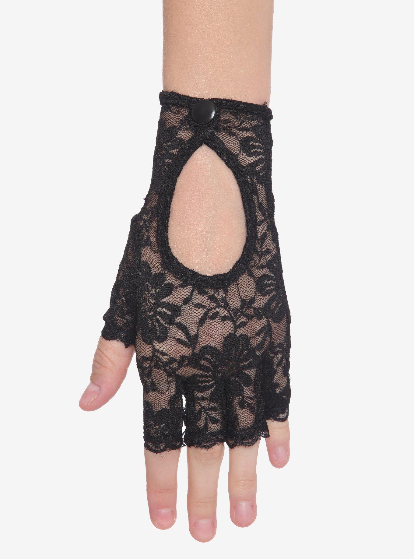 Black Lace Button Fingerless Gloves | Hot Topic